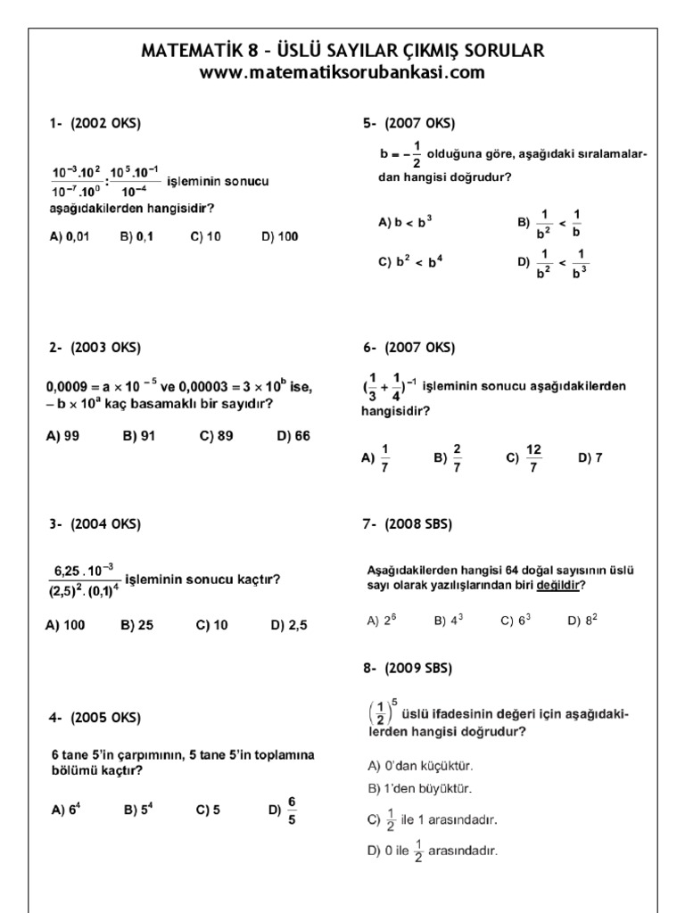 Sinif Üslü Sayilar | PDF