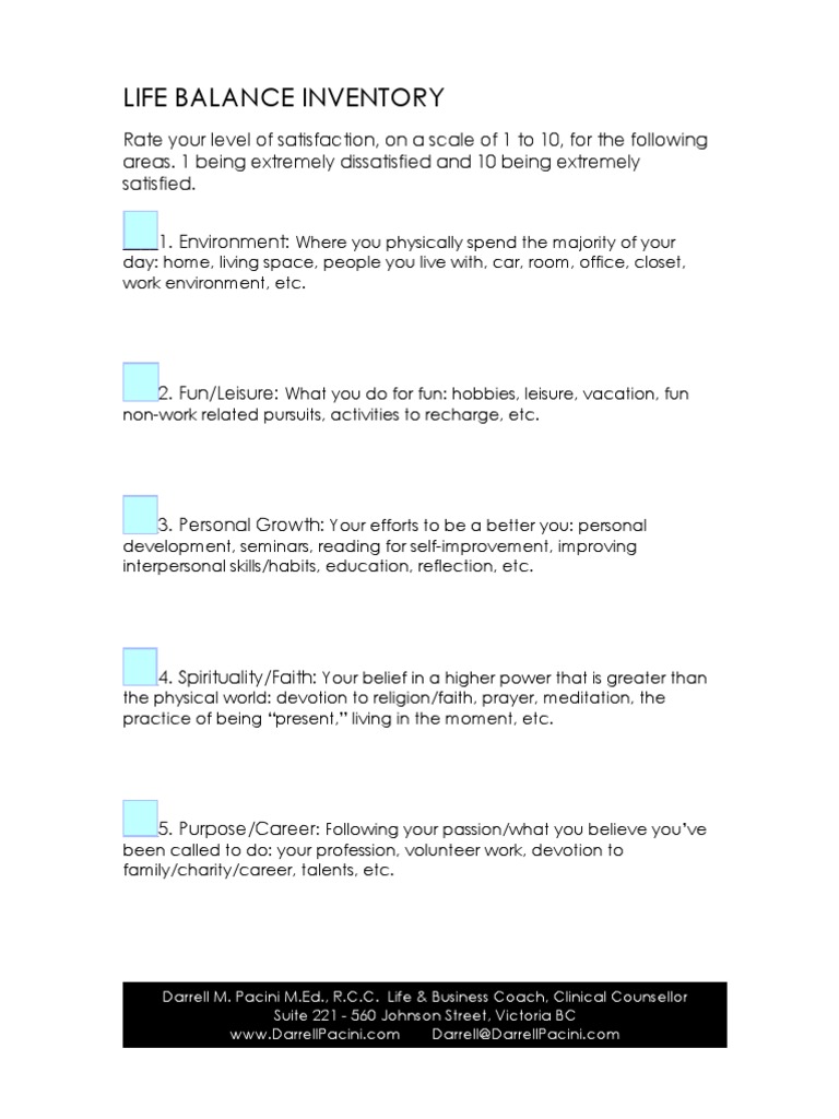 Life Balance Self-Assessment | PDF | Contentment | Mental Health