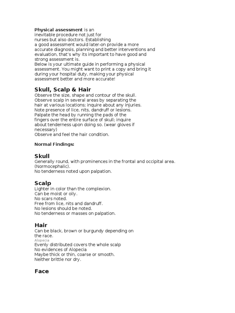 Skull, Scalp & Hair: Physical Assessment Is An | PDF | Visual Acuity | Ear