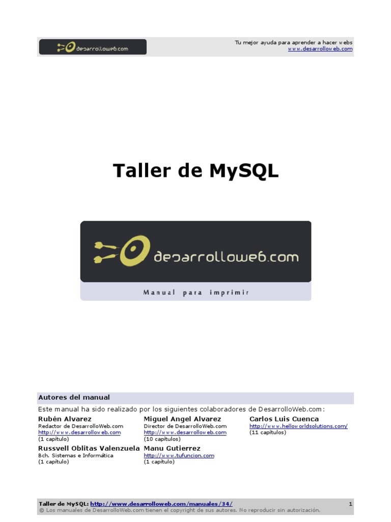 Manual Taller Mysql | PDF