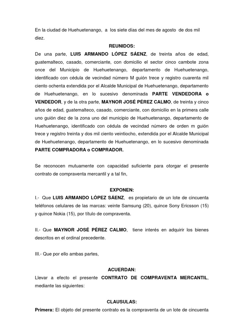 Modelo De Contrato De Compraventa Mercantil En Mexico Porn Sex Picture