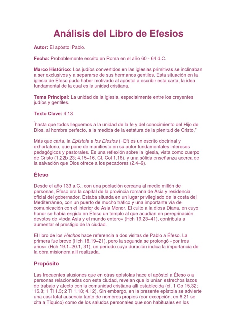 Análisis Del Libro de Efesios | PDF | Epístola a los efesios | Cristo (título)