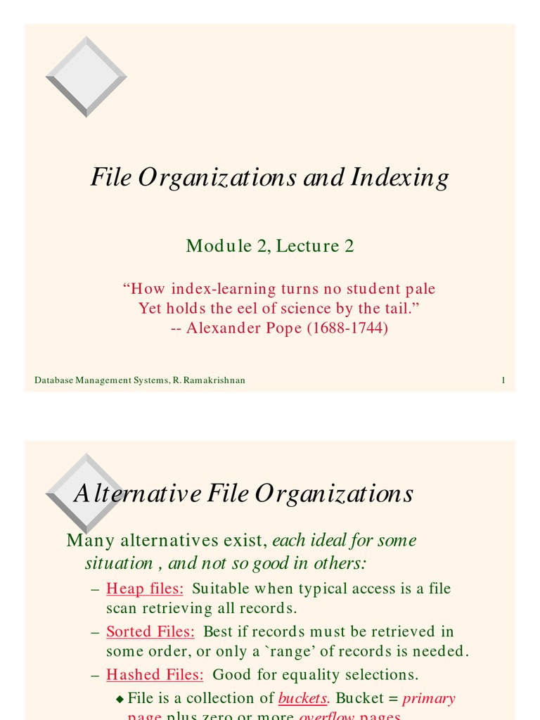 File Organizations and Indexing: Module 2, Lecture 2 | PDF | Database Index | Databases