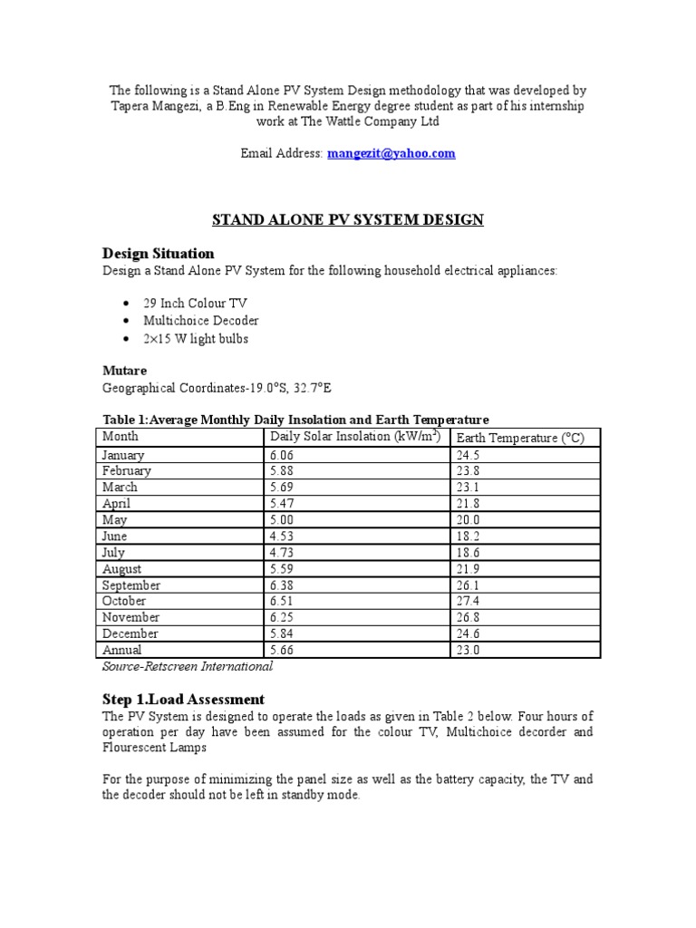 PV System Design-Stand Alone Ac System | PDF | Photovoltaic System ...