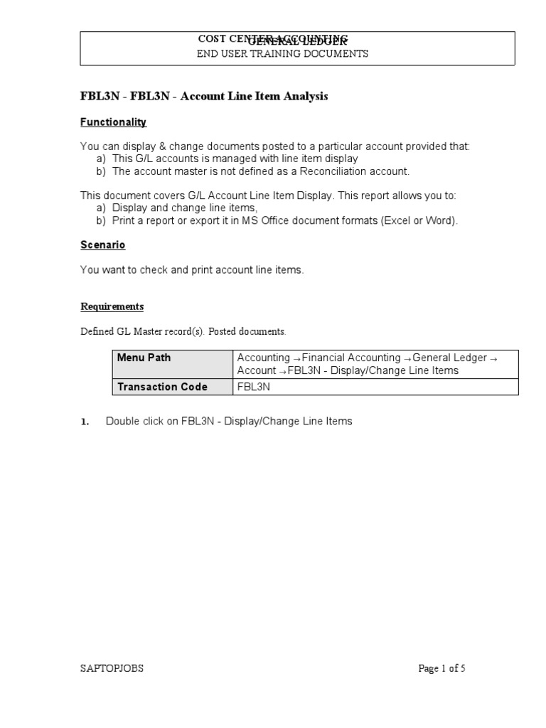 FBL3N: GL Account Line Item Display | PDF | User (Computing) | Point ...