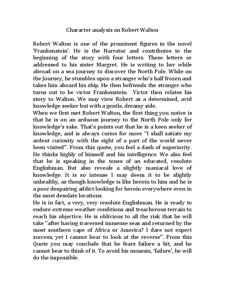 Character Analysis on Robert Walton | Frankenstein