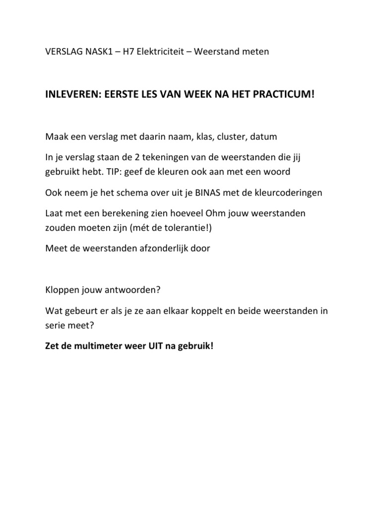 NASK1 T4H7 Practicum - Weerstand Meten | PDF