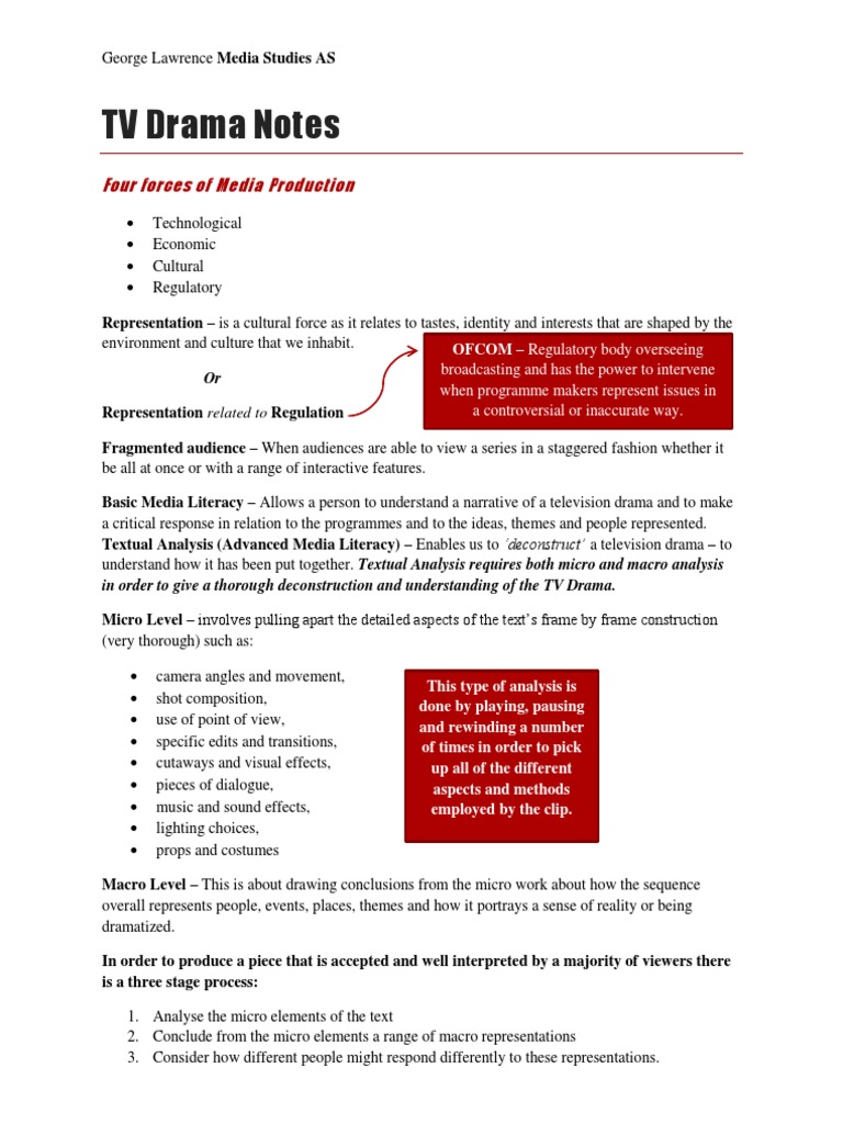 TV Drama Notes | PDF | Representation (Arts) | Soap Opera