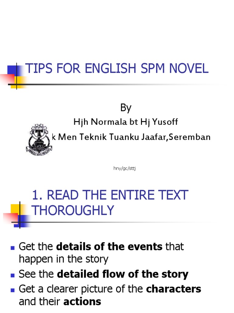 Tips For English SPM Novel | PDF | Novels