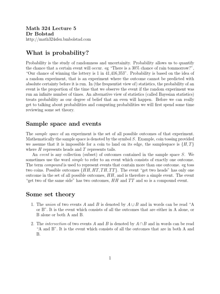 What Is Probability?: Math 324 Lecture 5 DR Bolstad | PDF | Randomness ...