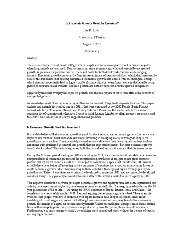 Is Economic Growth Good For Investors | PDF | Economic Growth | Stocks