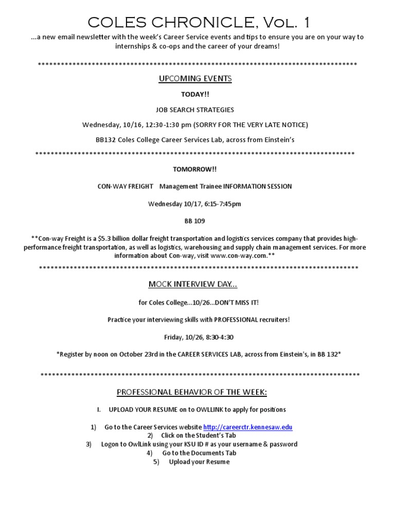 Coles College Career Services Update | PDF | Internship | Job Hunting