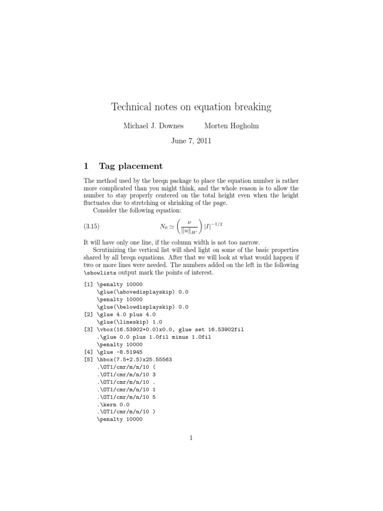 Technical Notes On Equation Breaking: 1 Tag Placement | PDF | Teaching ...