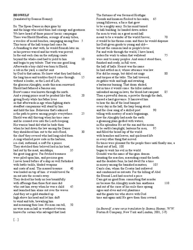 Beowulf - Prologue and Heorot | PDF | Travel | Religion & Spirituality