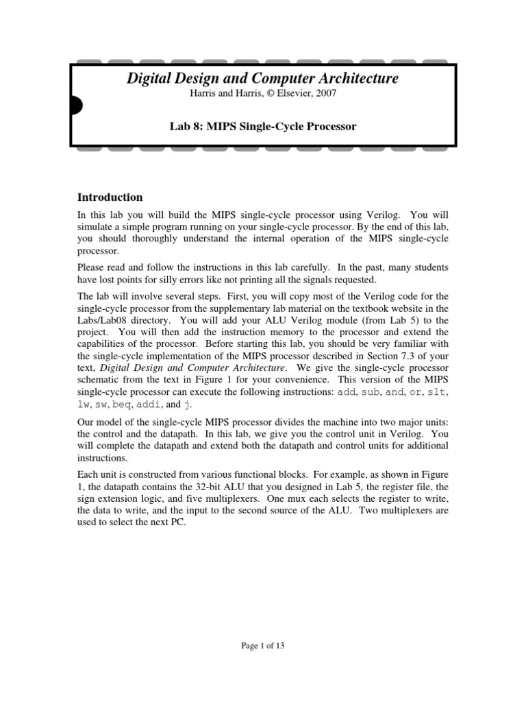 Lab 08 | PDF | Central Processing Unit | Mips Instruction Set