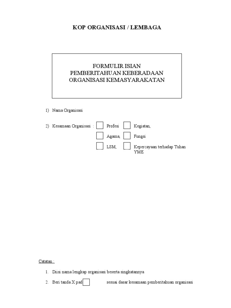 Formulir Pendaftaran Ormas Dan LSM | PDF