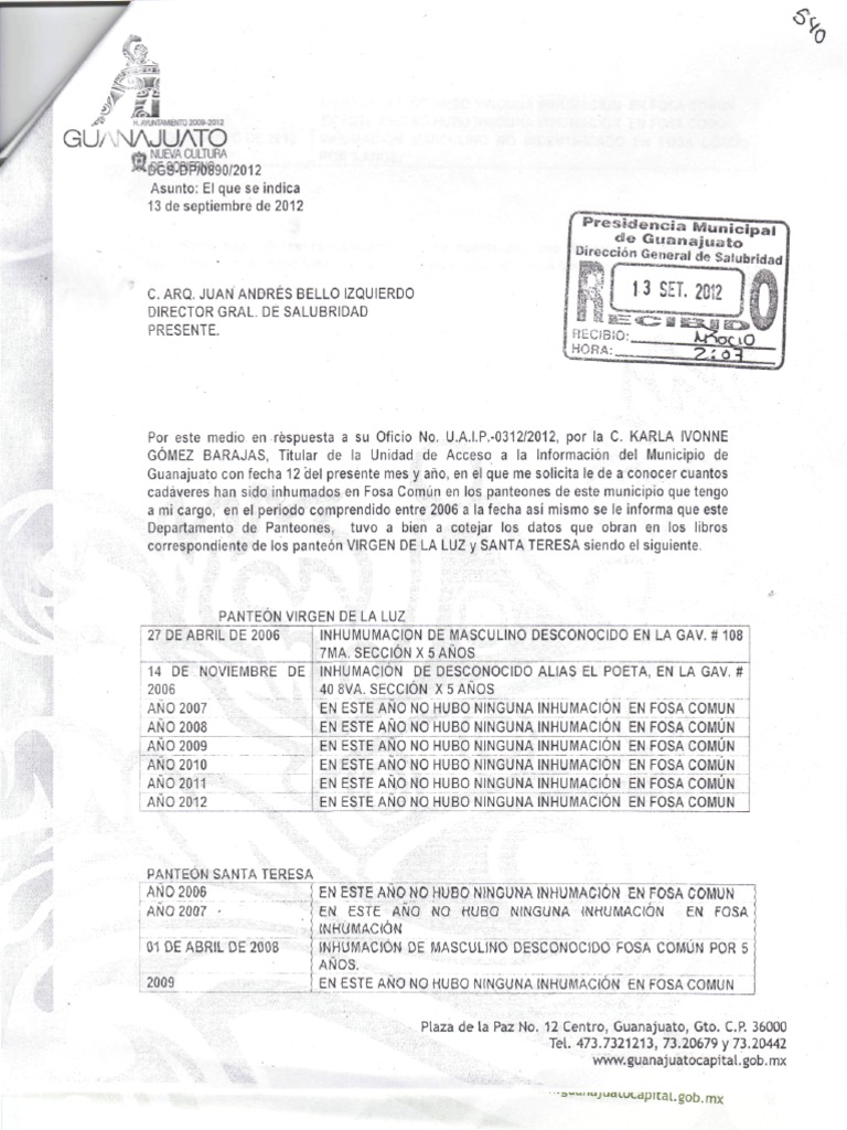 Fosas Comunes Guanajuato Ciudad | PDF
