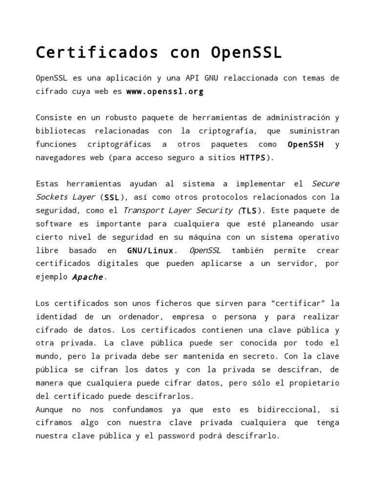 Openssl Firma Certificado | PDF | Transport Layer Security | Criptografía