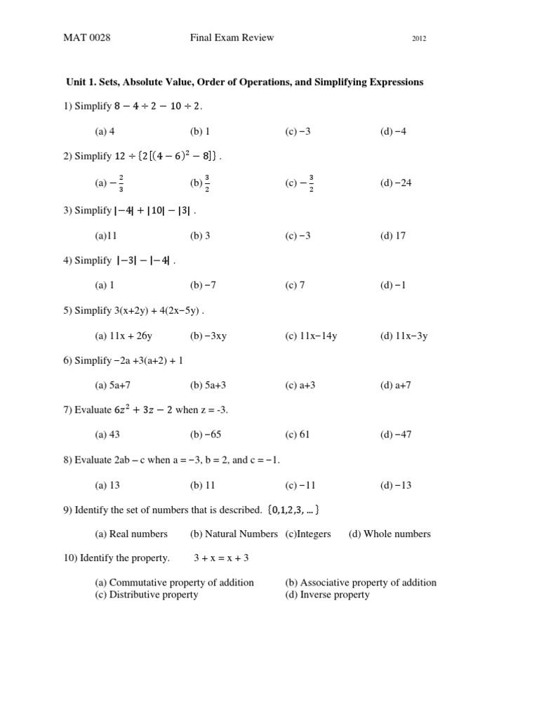 Mat 0028 Final Review Pdf Mathematical Analysis Mathematical Concepts