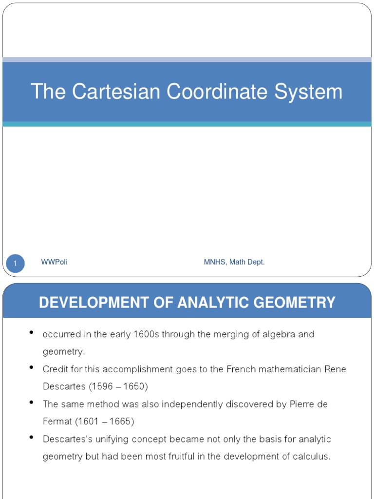 The Cartesian Coordinate System Pdf Cartesian Coordinate System Analytic Geometry