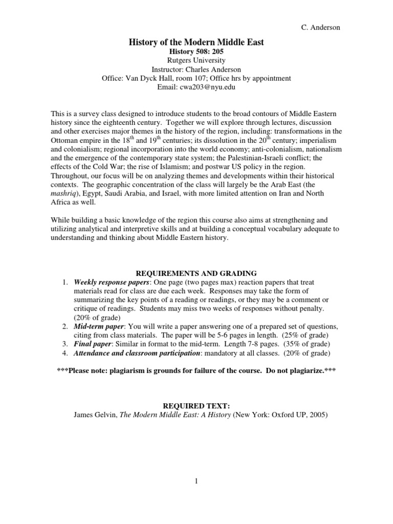 Syllabus - History of The Modern Middle East | PDF | Middle East ...