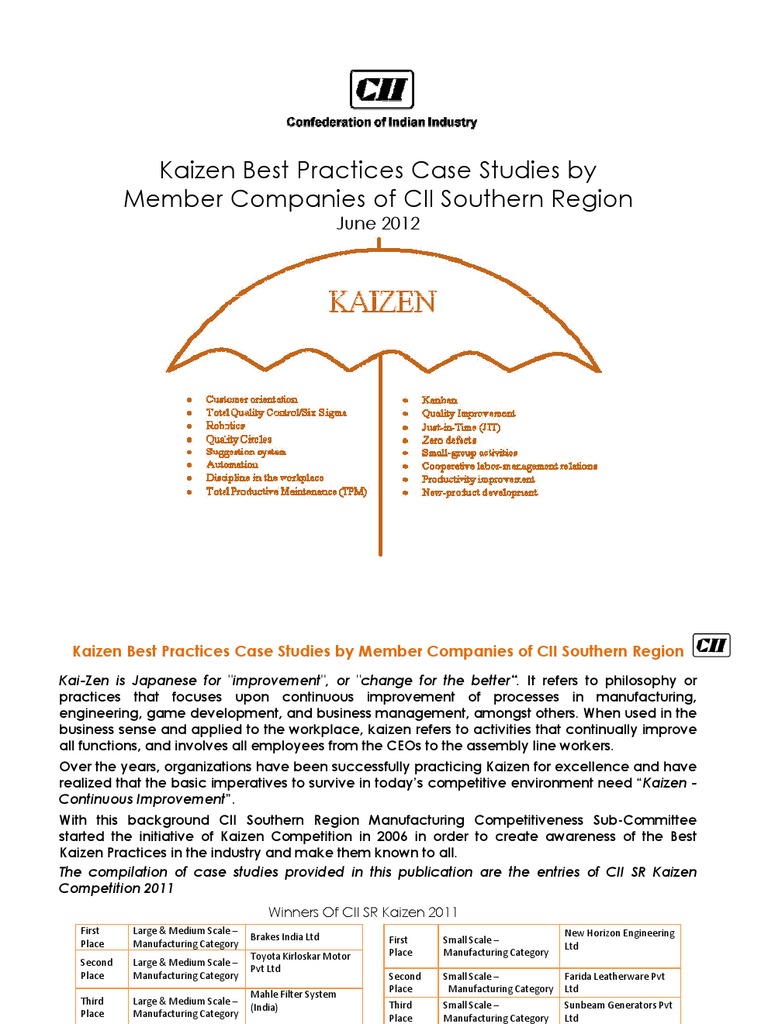 CII Best Kaizens | PDF | Quality | Process Management