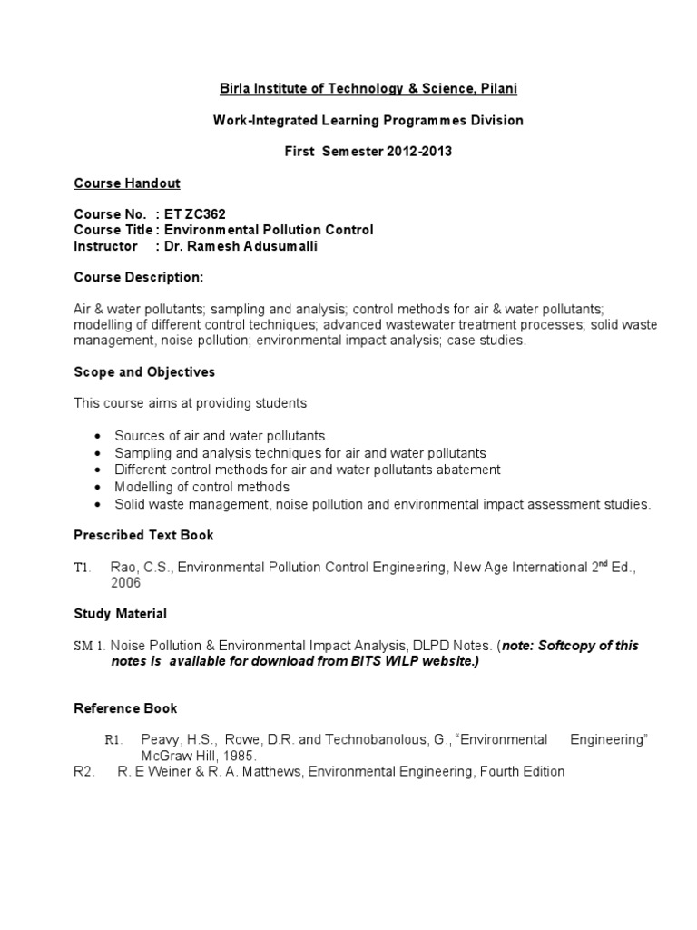 ETZ C362 Handout | PDF | Wastewater | Pollution