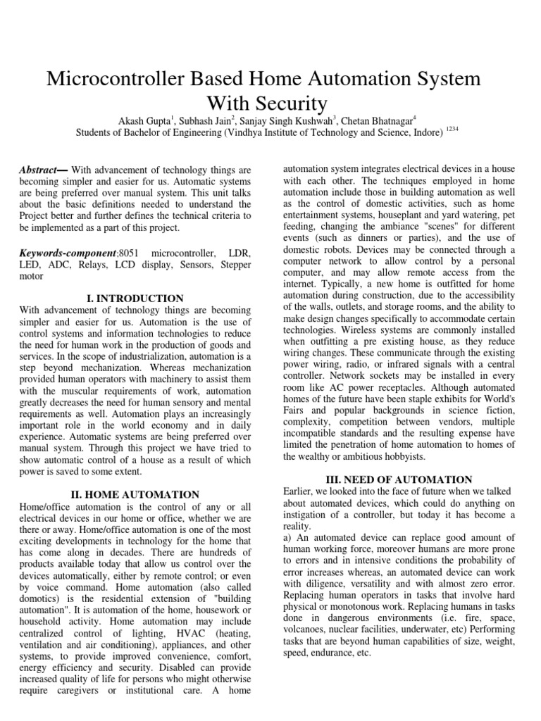 Microcontroller Based Home Automation System | PDF | Power Supply ...