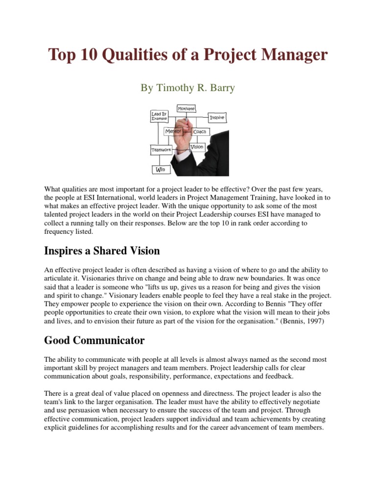 Top 10 Qualities of A Project Manager | PDF | Leadership | Competence ...