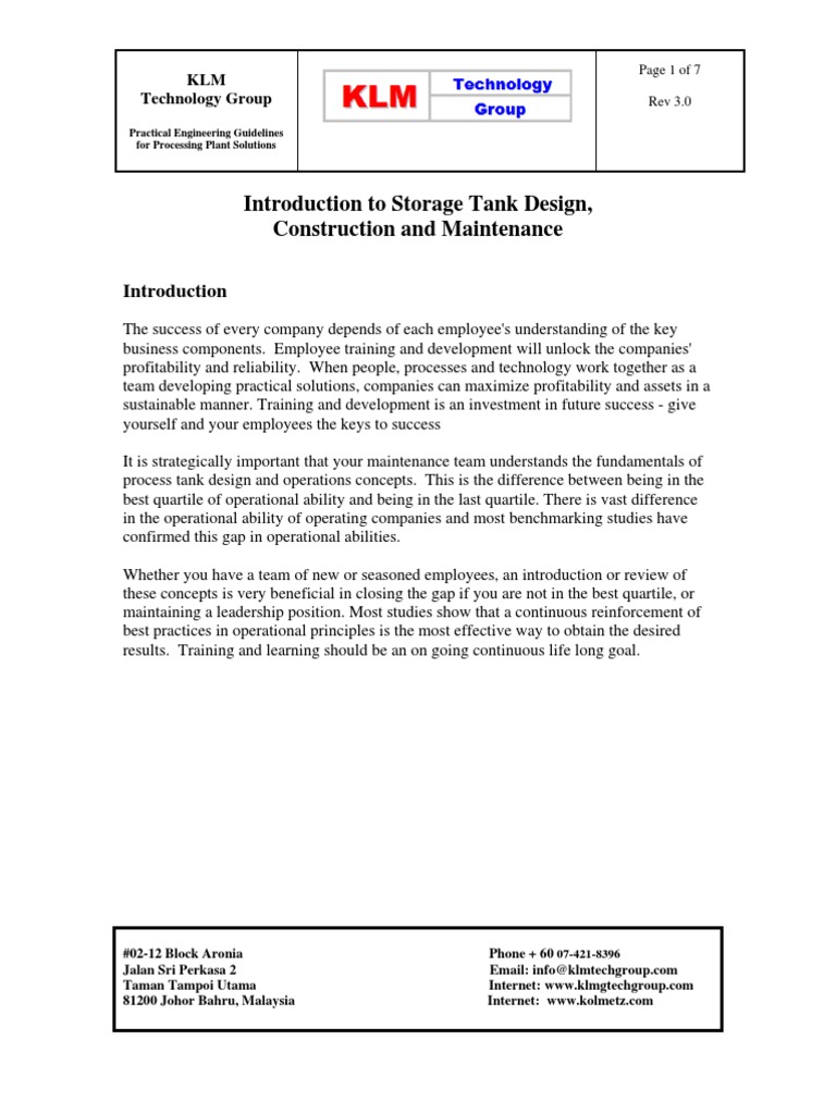 KLM Intro Storage Tanks Rev 3 | PDF | Leak | Design