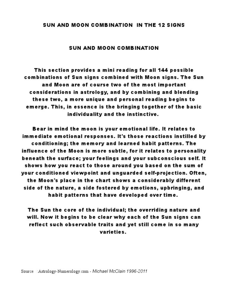 Sun and Moon Sign Combinations | PDF | Planets In Astrology | Leadership