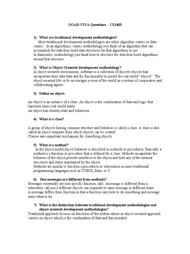 Oo Ad Viva Questions Pdf Inheritance Object Oriented Programming