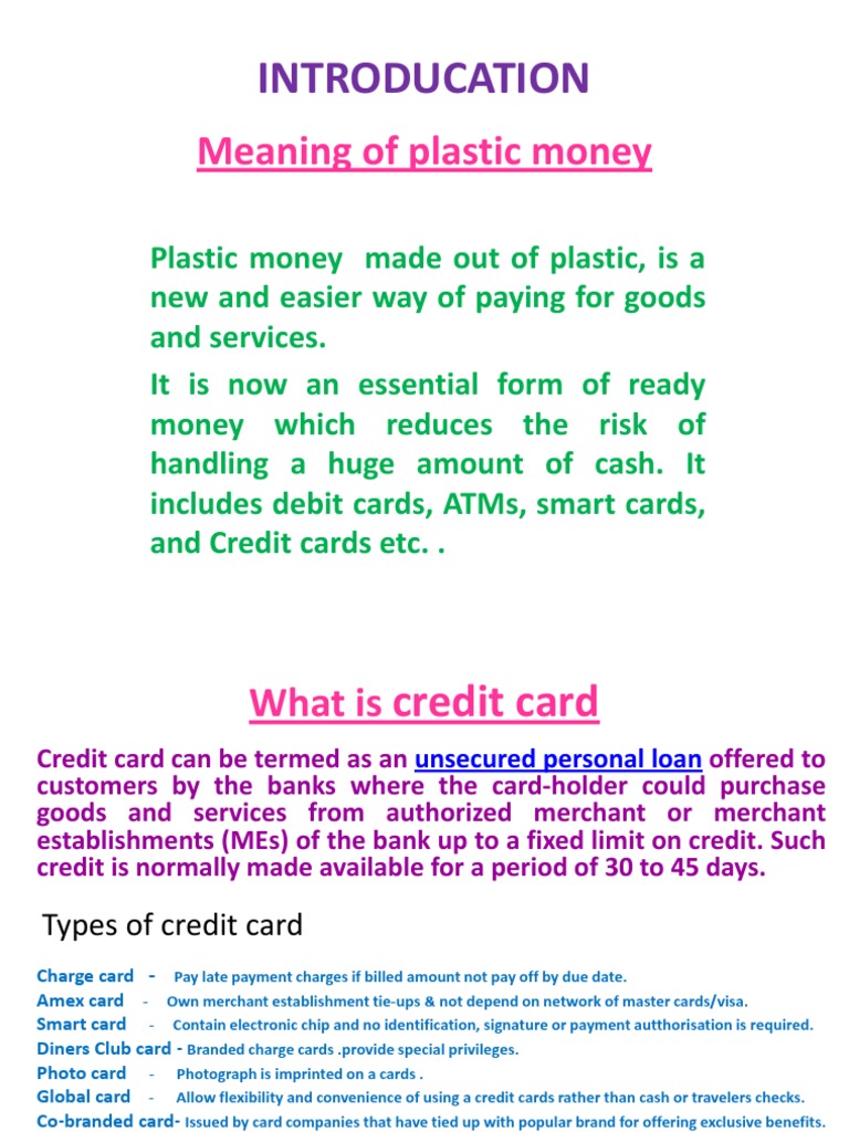 Meaning of Plastic Money: Introducation | PDF | Credit Card | Debit Card