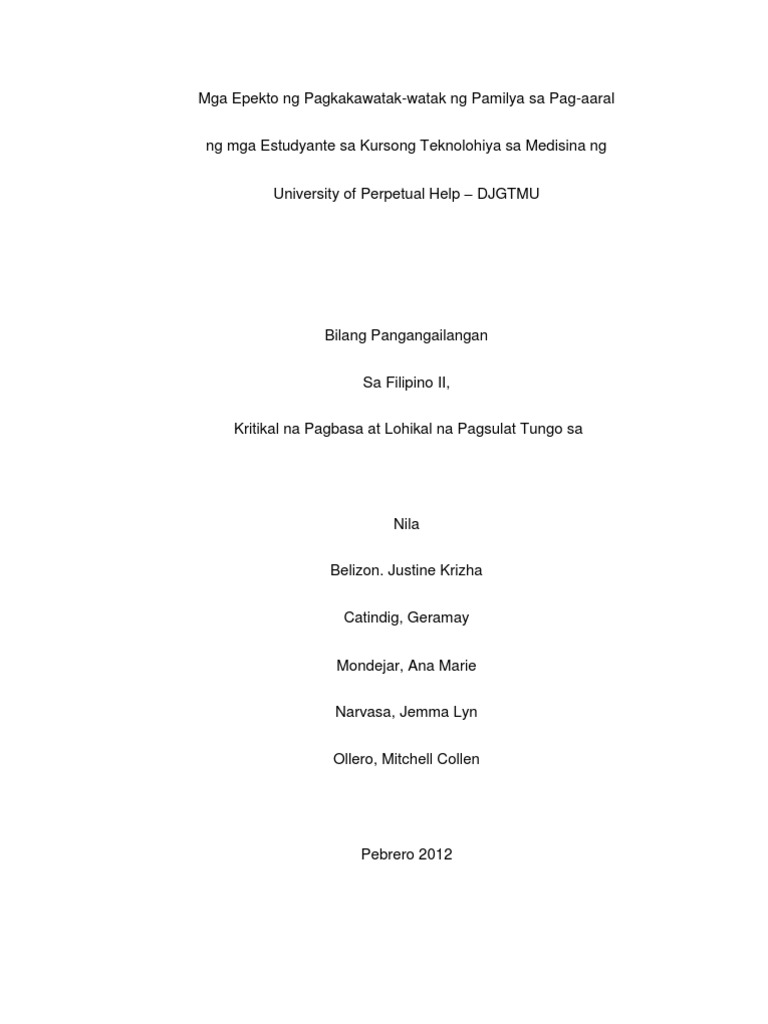 Thesis Sa Filipino | PDF