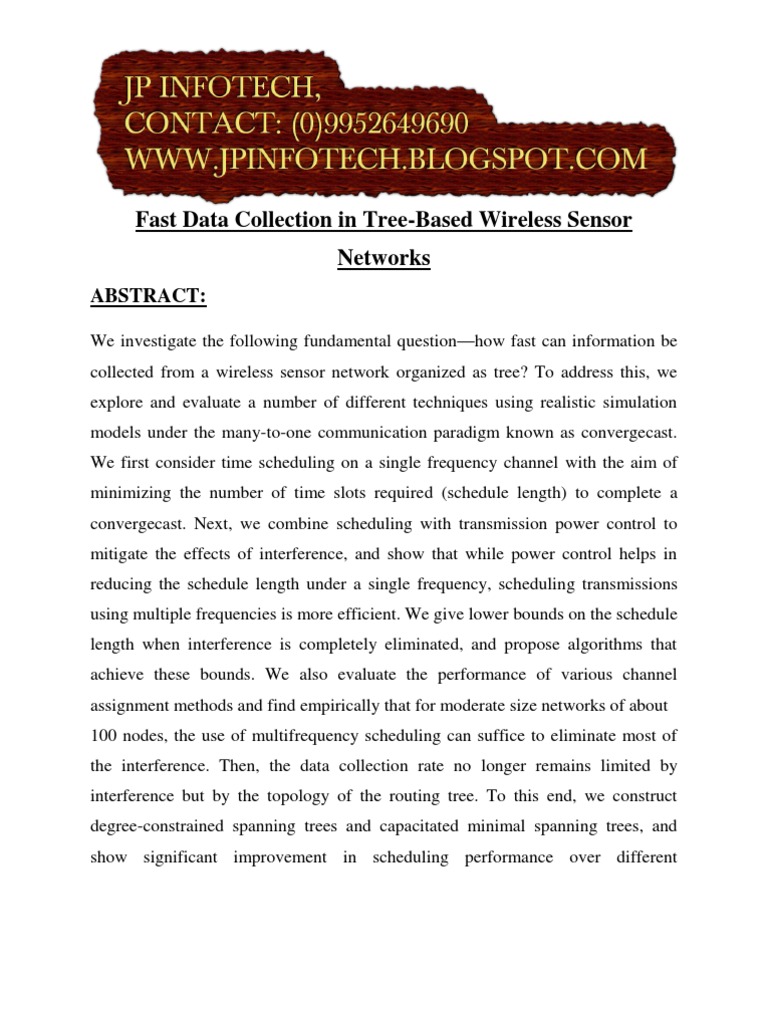 Fast Data Collection In Tree Based Wireless Sensor Networks Pdf