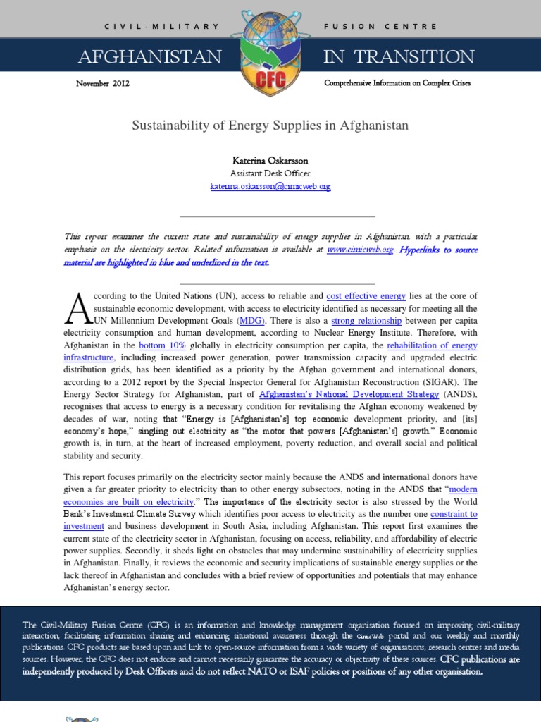 Afghanistan's Electricity Sector Report | PDF | Kilowatt Hour | Afghanistan