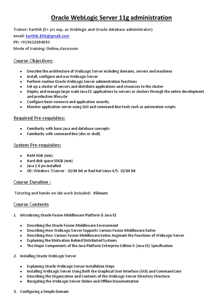 Oracle Weblogic Server Admin 11g | PDF | Command Line Interface | Web Server