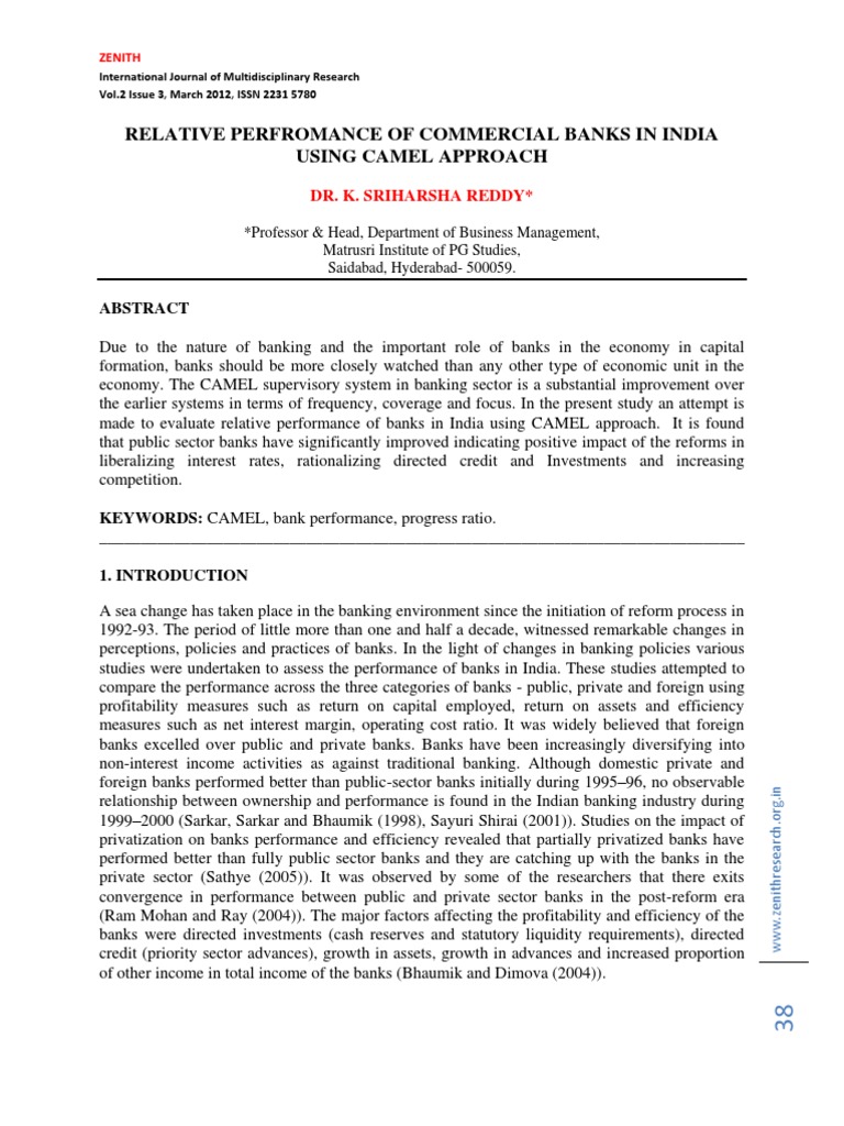 Relative Perfromance of Commercial Banks in India Using Camel Approach ...