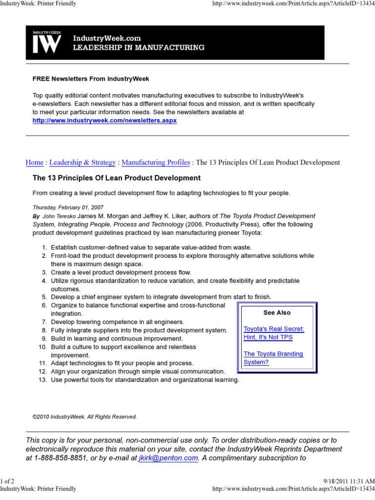 The 13 Principles of Lean Product Development | PDF | Lean ...