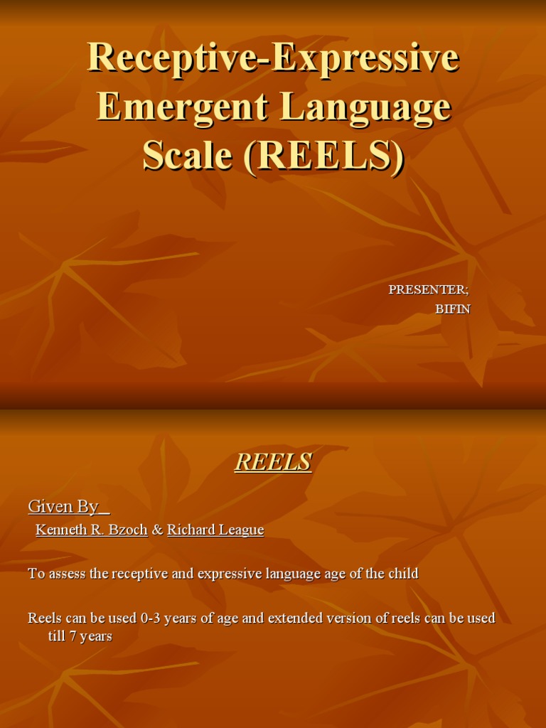 Receptive-Expressive Emergent Language Scale (REELS) | PDF | Learning ...