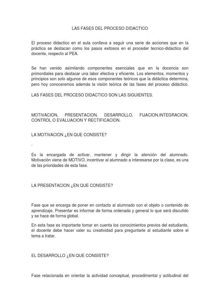 Las Fases Del Proceso Didactico | PDF | Aprendizaje | Comunicación