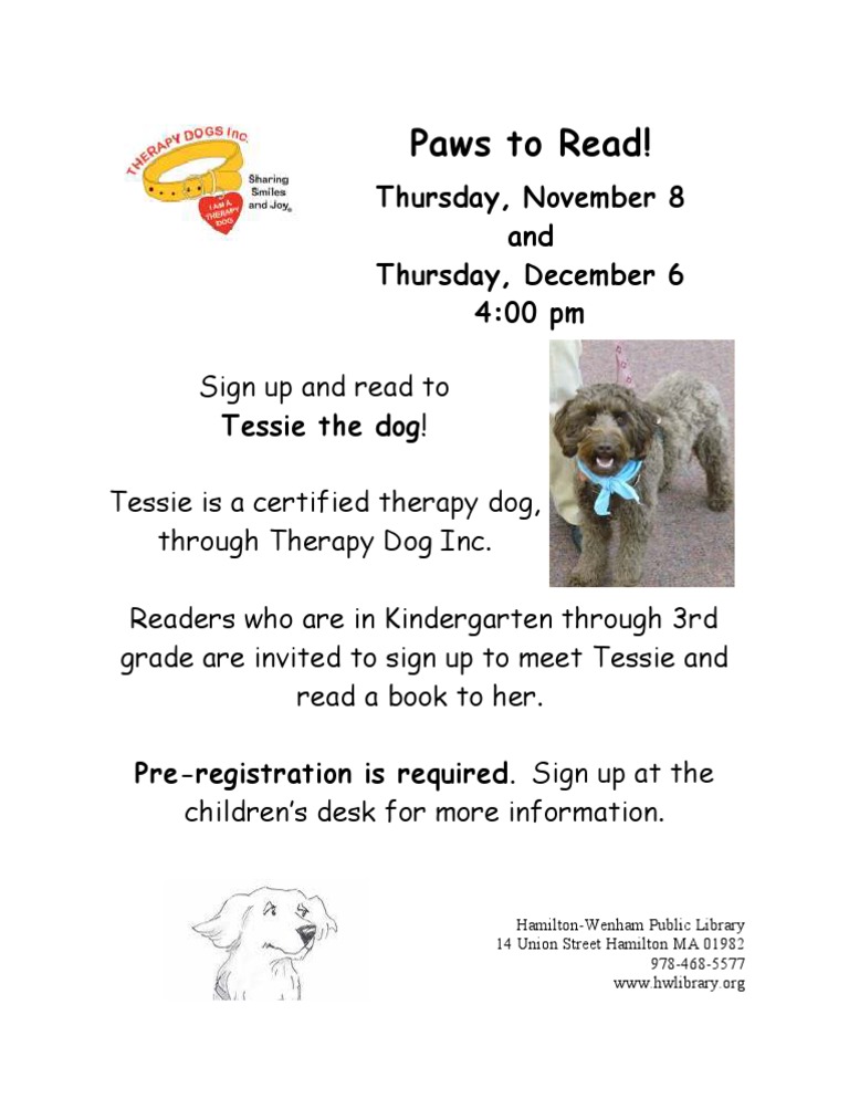 Read to Therapy Dog Tessie Event | PDF | Social Science | Wellness