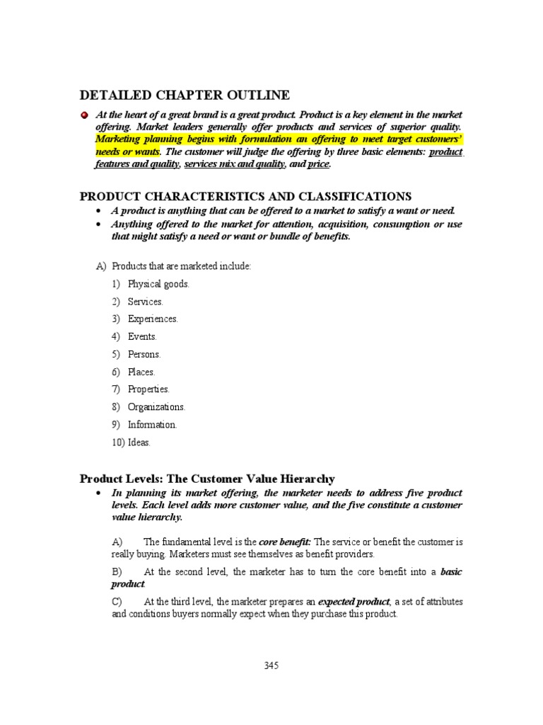 Detailed Chapter Outline: Product Characteristics and Classifications ...