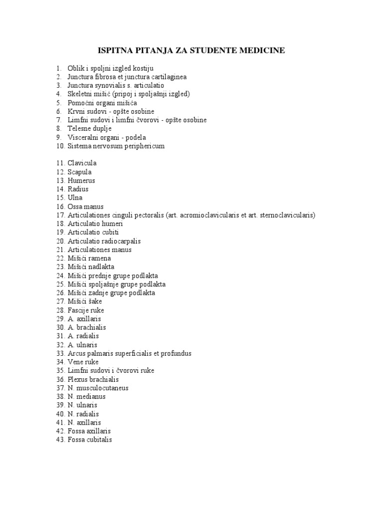 Ispitna Pitanja Iz Anatomije | PDF