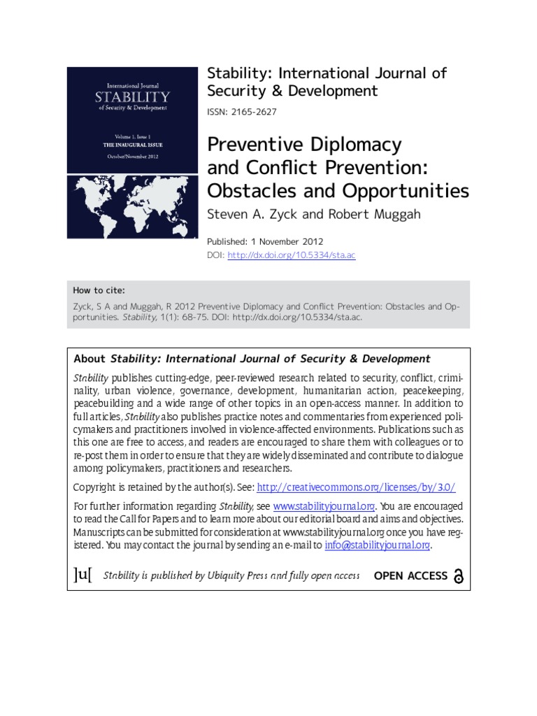 Conflict Prevention and Preventive Diplomacy: Opportunities and ...
