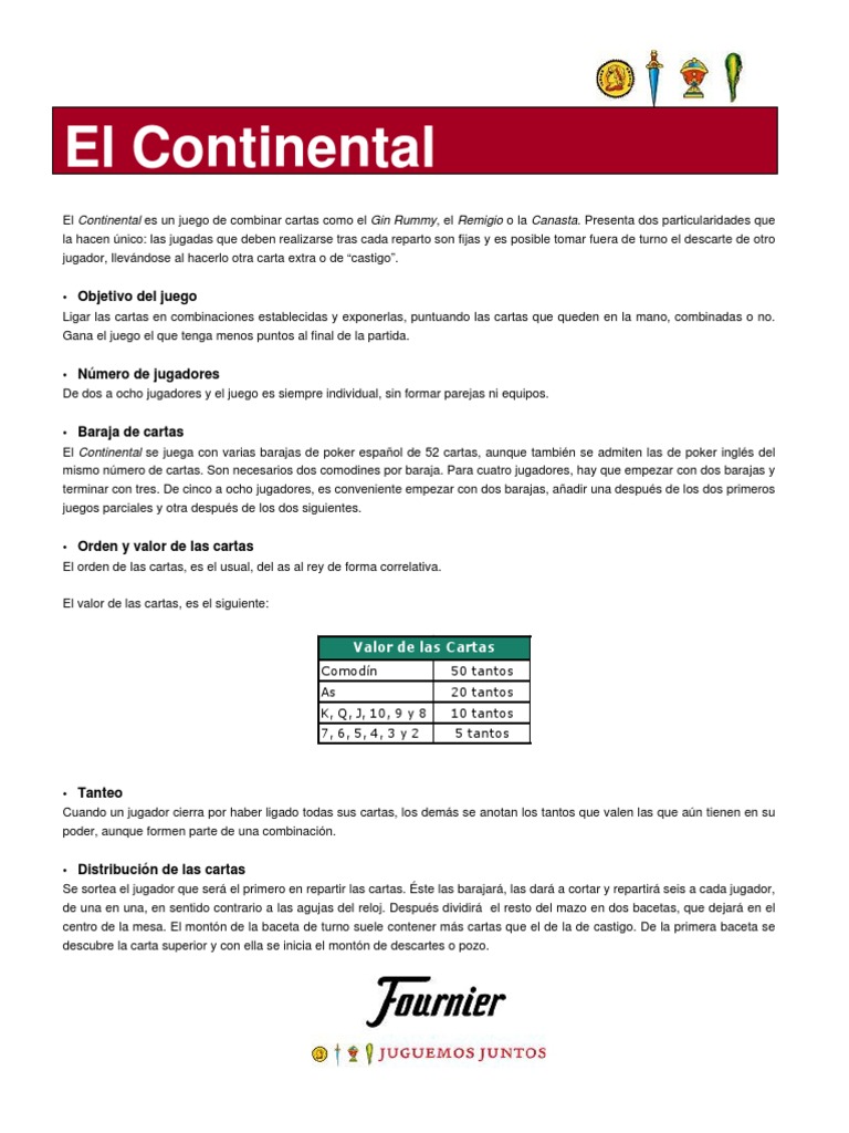 Reglamento El Continental | Efímera | Dispositivos de juego | Prueba ...