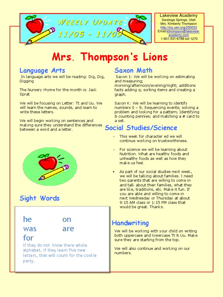 Parent Letter - Nov 5 - Nov 9 | PDF | Language Arts & Discipline