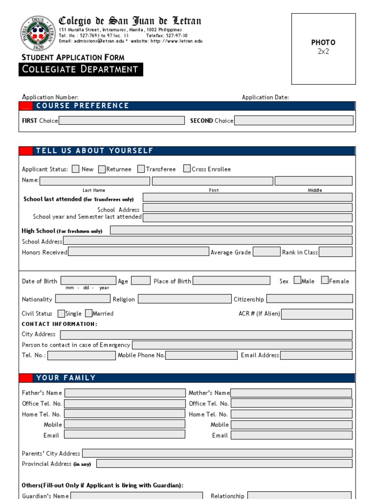 Admission Form College Letran | PDF | Birth Certificate | University ...