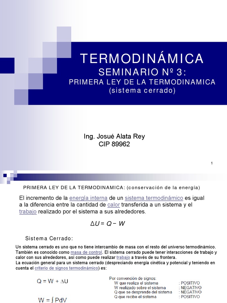 03 Primera Ley de La Termodinamica S. Cerrado | PDF | Termodinámica | Universo físico