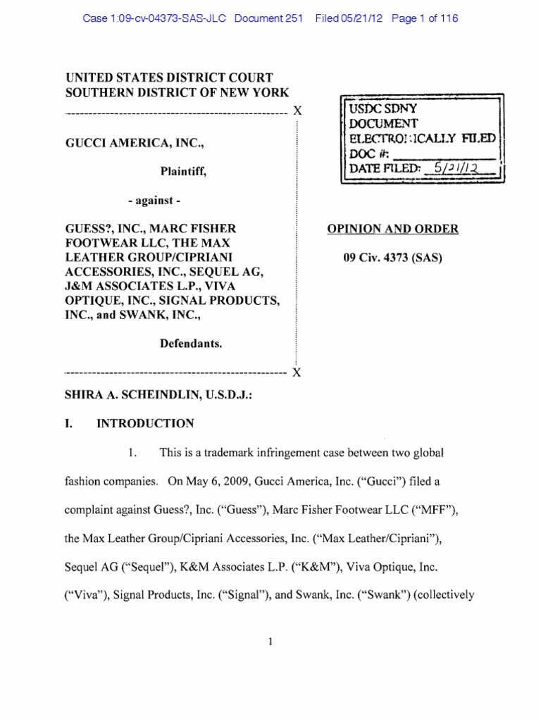 Gucci V Guess | PDF | Trademark | Summary Judgment